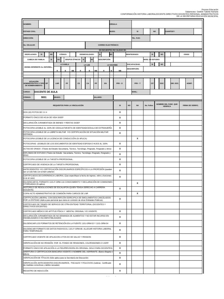 Formato 1501-F-gth-53-V1 Formato Conformacion Historia Laboral Docentes ...