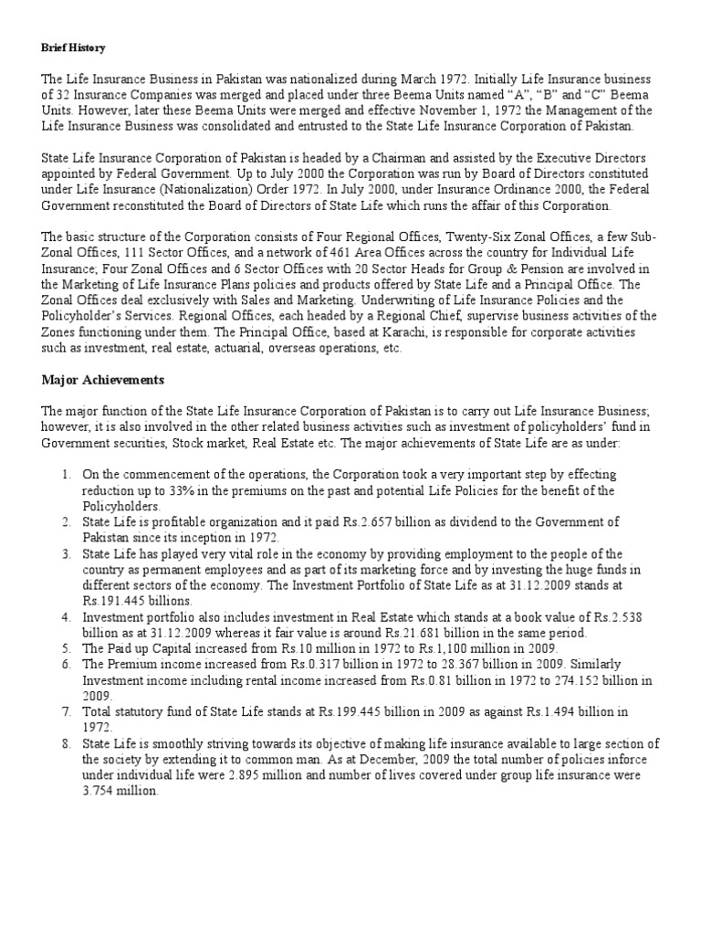 Brief History | PDF | Life Insurance | Insurance