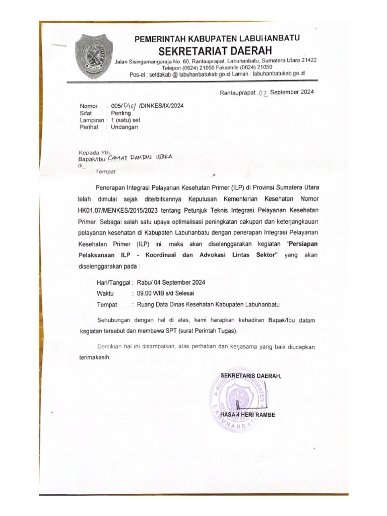 Undangan Camat Rantau Utara | PDF