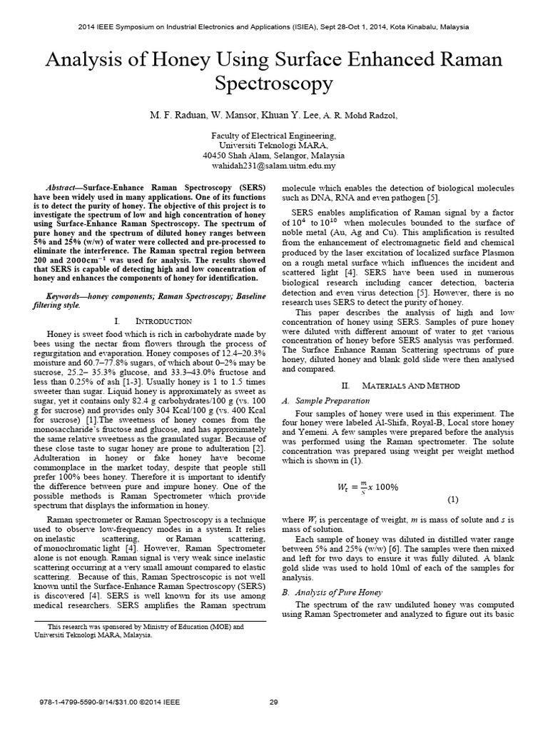 Analysis Of Honey Using Surface Enhanced Raman Spectroscopy Pdf