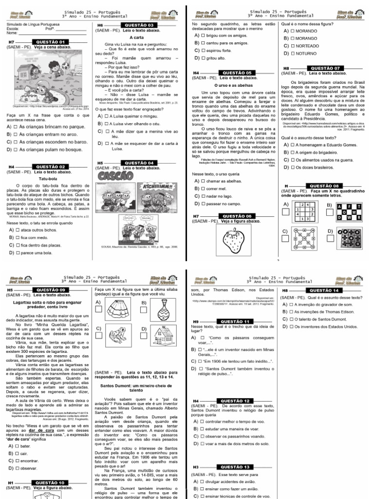 EDITADO Simulado 25 (L. P - 3º Ano) - Blog Do Prof. Warles | PDF