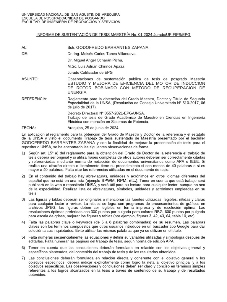 Informe Obs Godofredo Barrates Zapana | PDF