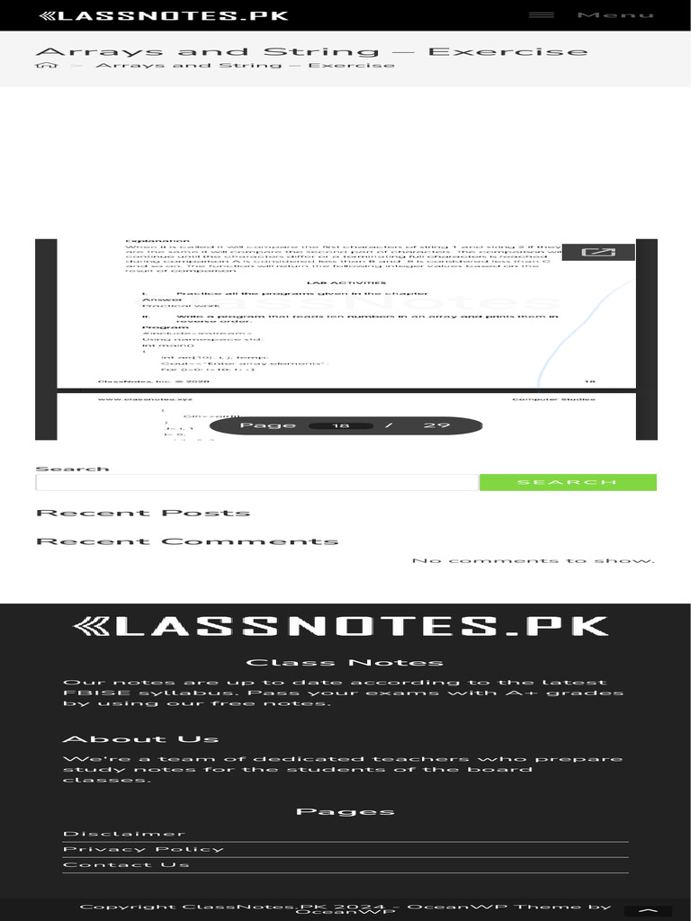 Arrays and String - Exercise - Class Notes | PDF Arrays and String - Exercise - Class Notes | PDF