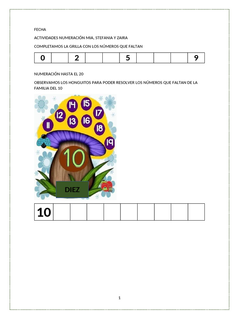 Actividades de numeración hasta 20 | PDF