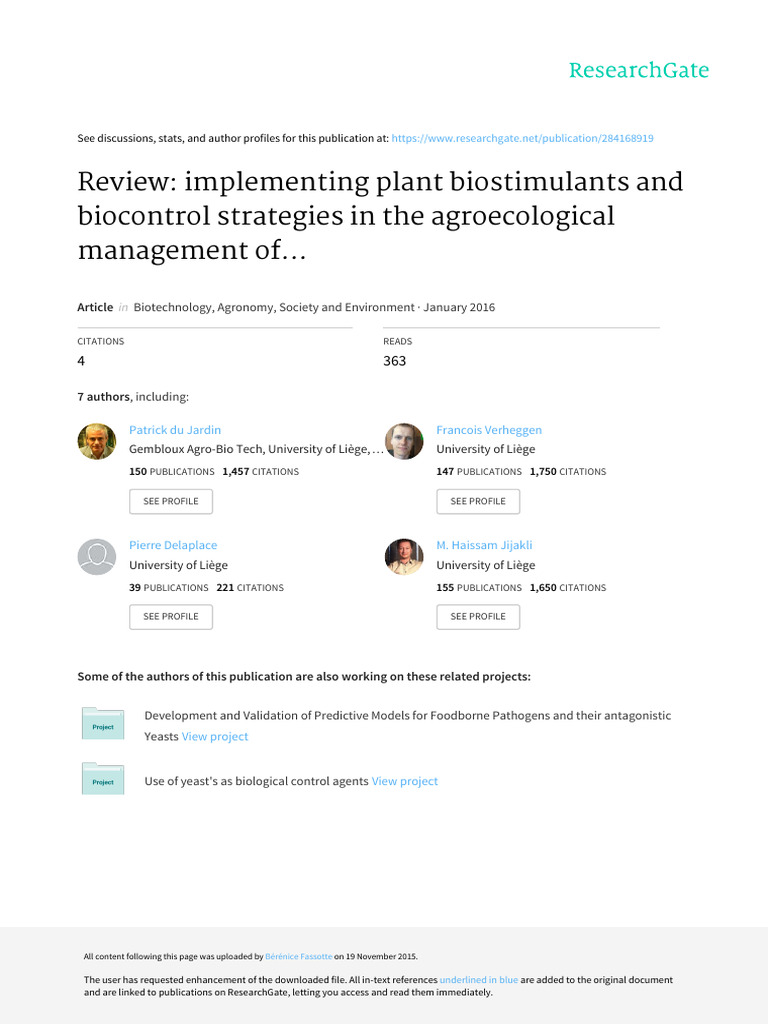 Plant Biostimulants and Biocontrol Strategies. Du Jardin, P. 2016 | PDF