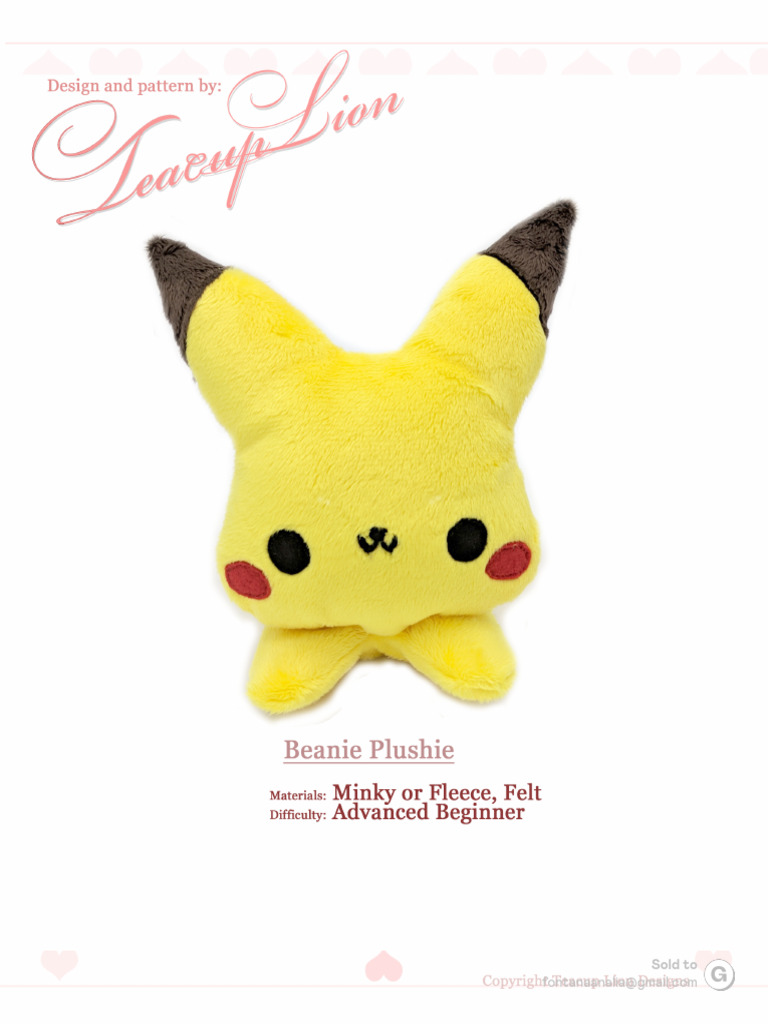 Pikachu Plushie Sewing Pattern by TeacupLion | PDF