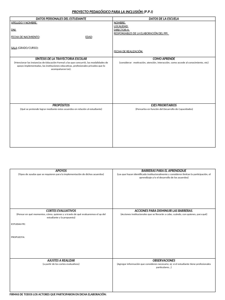 Proyecto Pedagógico Inclusivo PPI | PDF