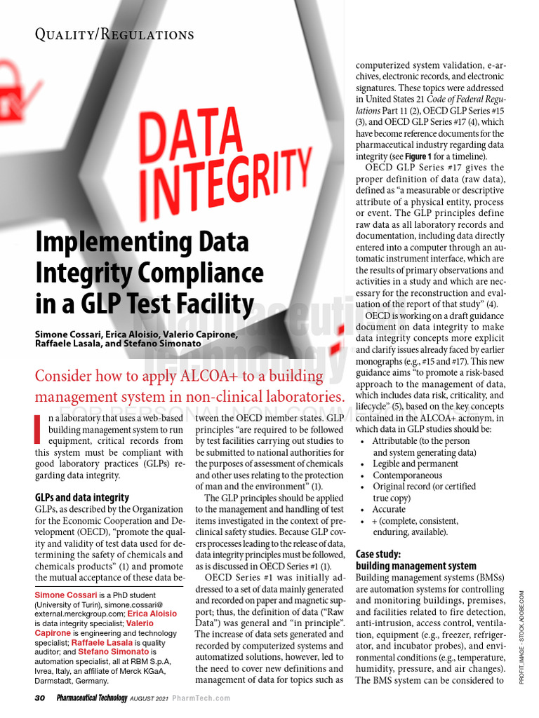 Implementing Data Integrity Compliance in A GLP Test Facility | PDF