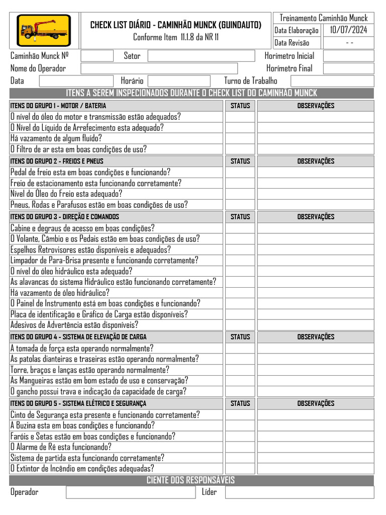 CHECK LIST CAMINHÃO MUNCK | PDF