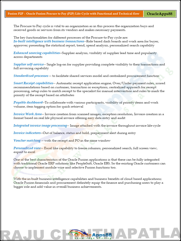 P2P - Oracle Fusion Procure To Pay (P2P) Life Cycle | PDF