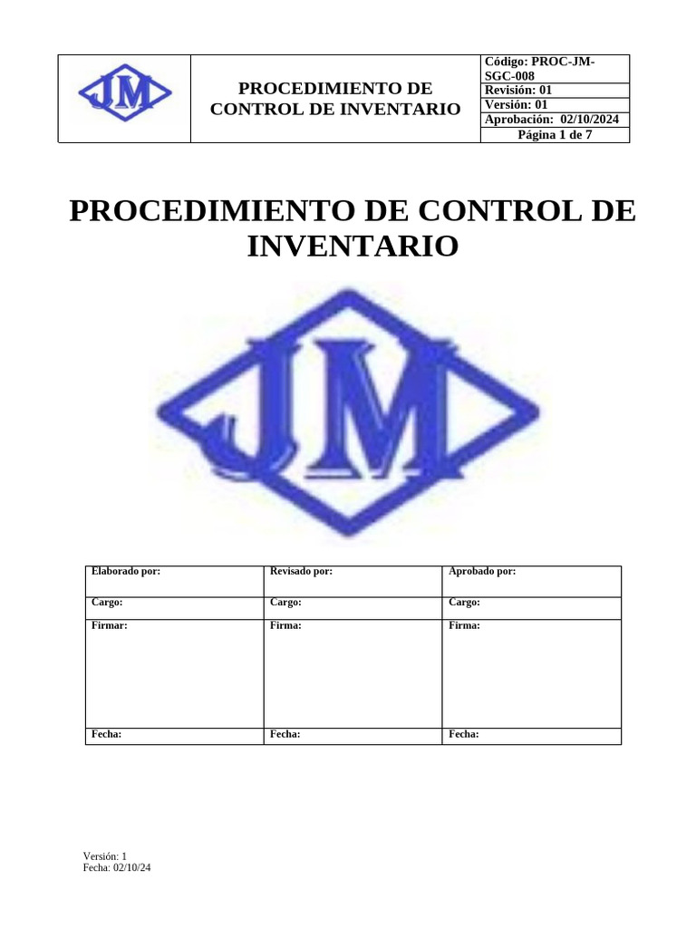 PROC-JM-SGC-008 PROCEDIMIENTO-DE-CONTROL-DE-INVENTARIOS | PDF