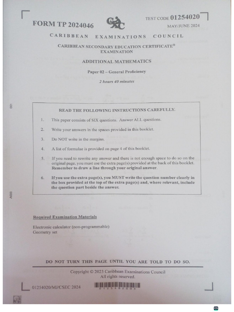 Add-Math P2 2024 | PDF