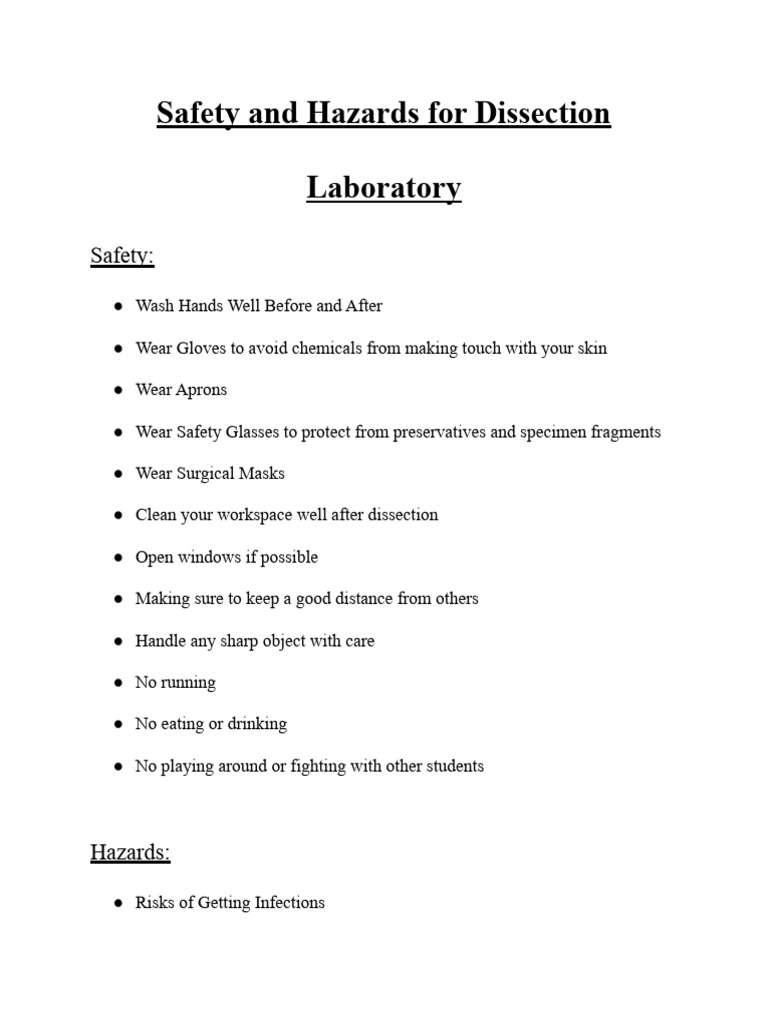 Safety and Hazards for Dissection Laboratory | PDF