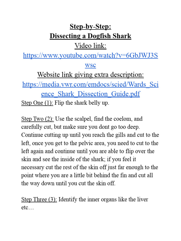 Step-By-Step - Dogfish Shark Dissection | PDF