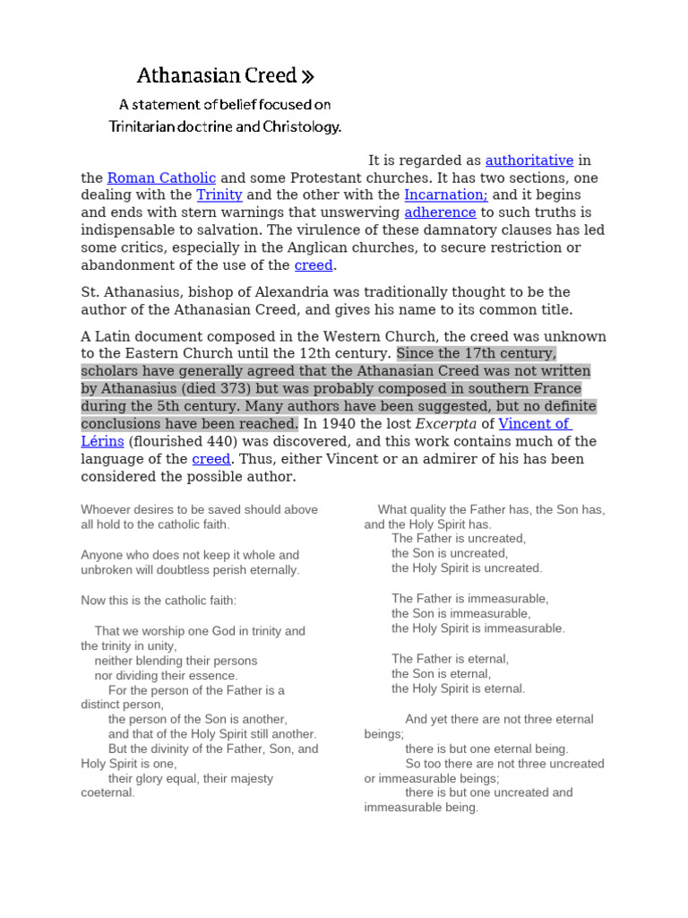 Athanasian Creed | PDF