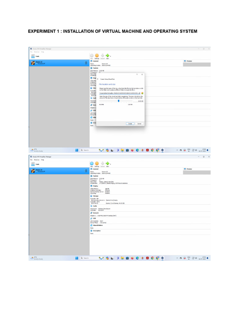 Experiment 1 - Installation of Virtual Machine and Operating System | PDF