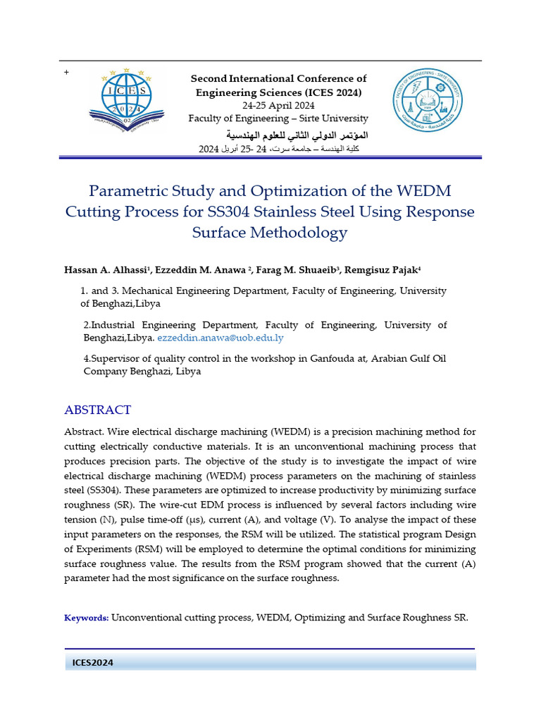 Parametric Study and Optimization of The WEDM Cutting Process For SS304 Stainless Steel Using ...