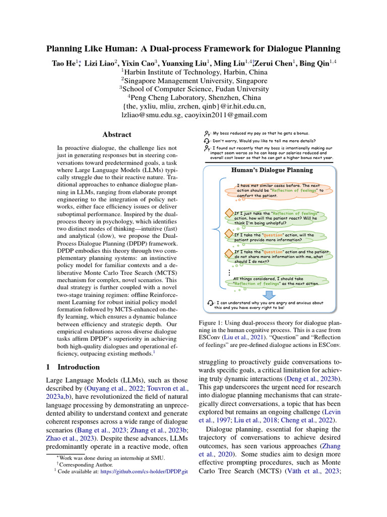 Planning Like Human: A Dual-process Framework for Dialogue Planning | PDF