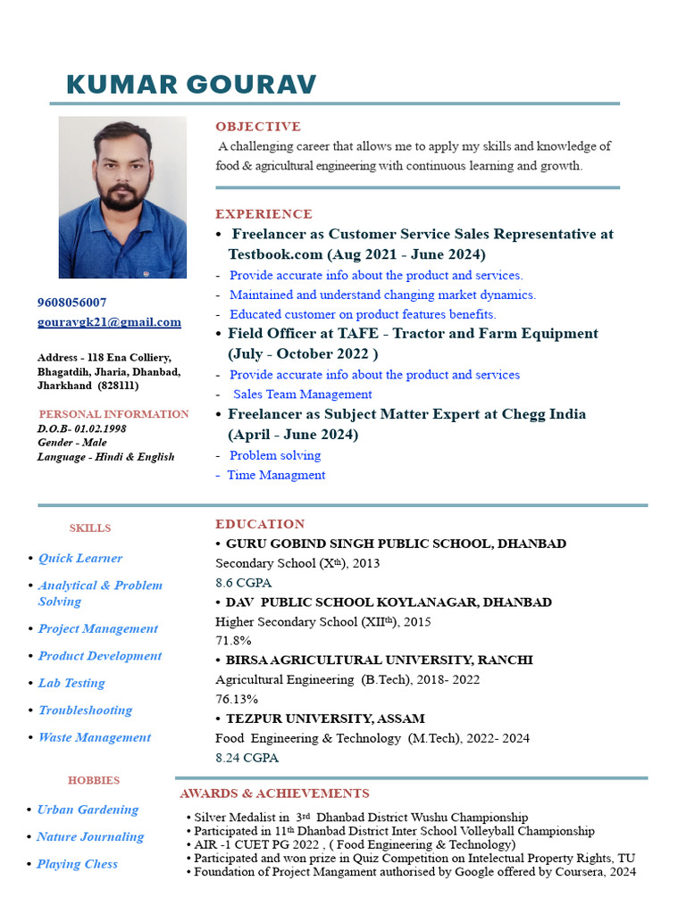 Career Overview of Kumar Gourav | PDF | Agricultural Machinery | Business