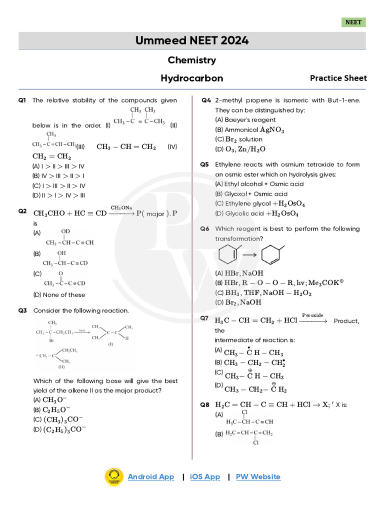 Hydrocarbon Practice Sheet | PDF