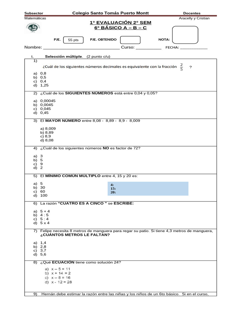 EVALUACIÓN ADAPTADA 1 DE 6tos 2do Sem | PDF