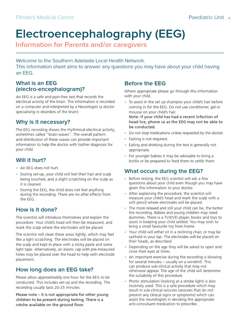 Electroencephalography+(EEG)+parent+information+-+Paediatric+Unit+FMC | PDF