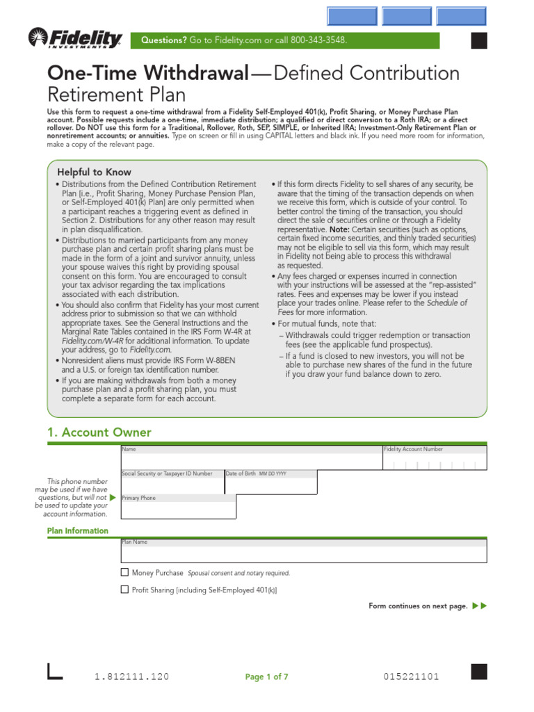 One-Time Withdrawal Request Form | PDF | Individual Retirement Account ...