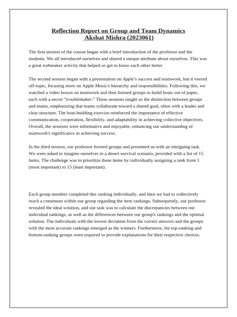 Team Collaboration Reflection Report | PDF | Career & Growth