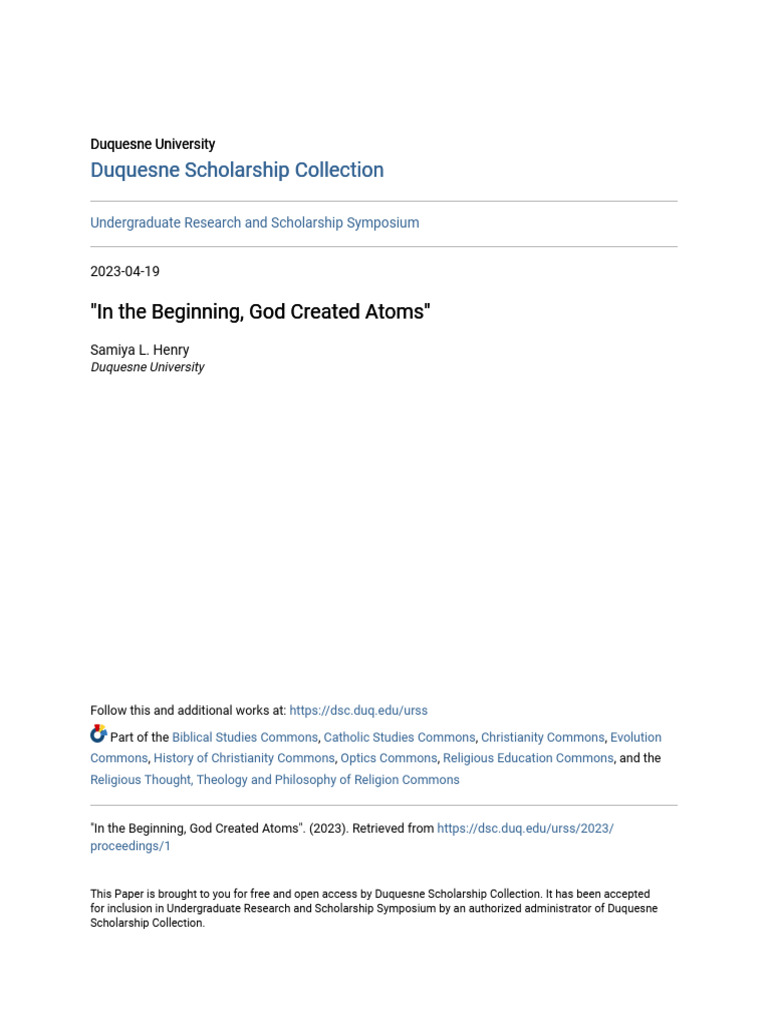 In The Beginning God Created Atoms | PDF