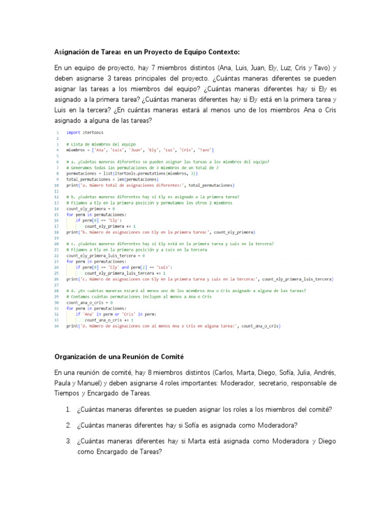 Taller Combinaciones y Permutaciones-Python | PDF