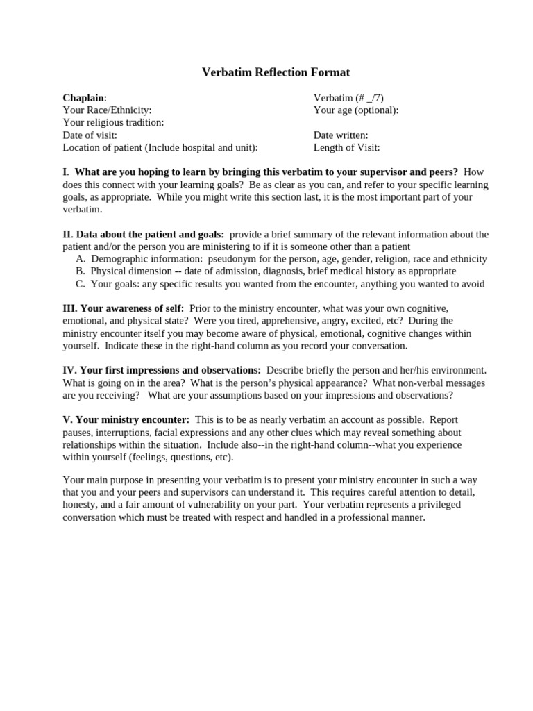 Verbatim Reflection Format | PDF