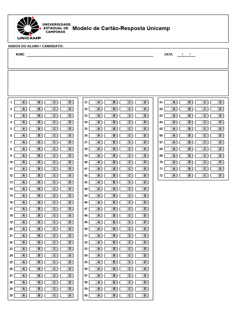 Modelo Cartão-Resposta Unicamp | PDF
