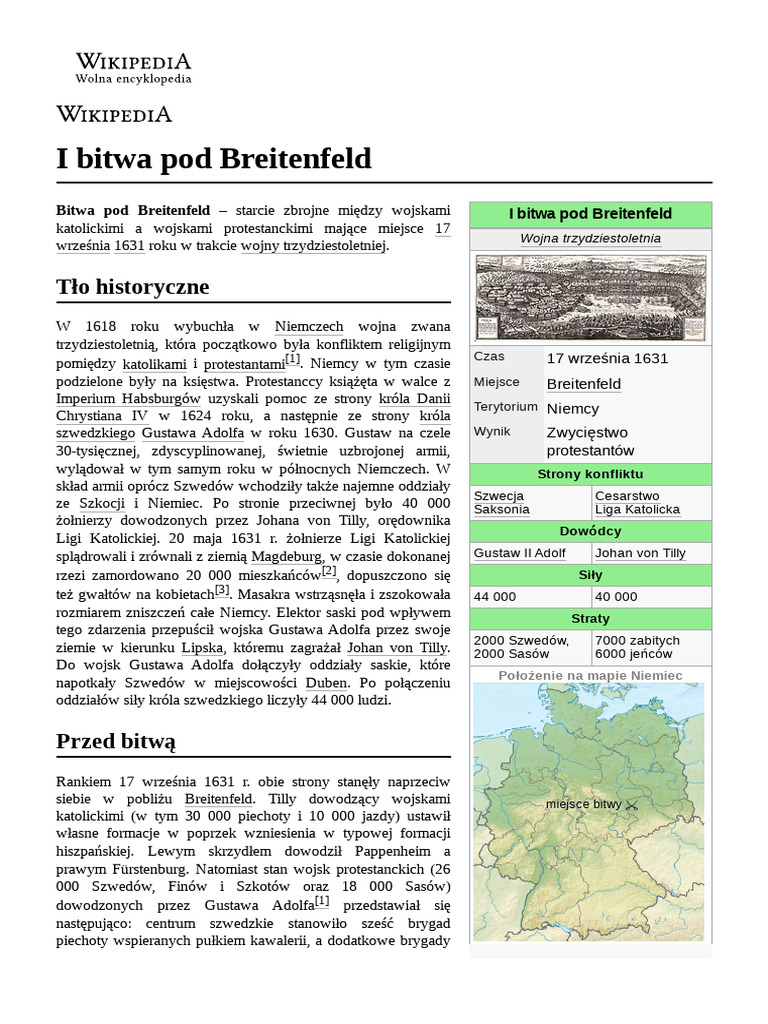 I Bitwa Pod Breitenfeld | PDF