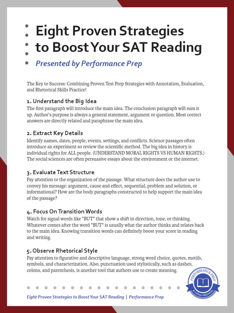Eight Proven Strategies To Boost Your SAT Reading | PDF