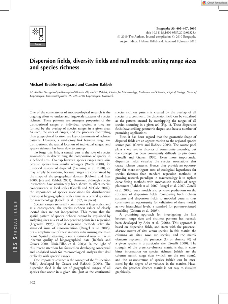 Ecography - 2010 - Borregaard - Dispersion Fields Diversity Fields and Null Models Uniting Range ...