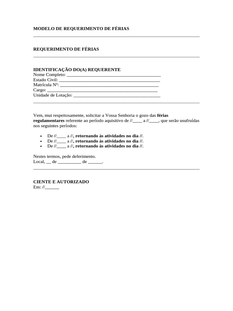 Modelo de Requerimento de Férias | PDF