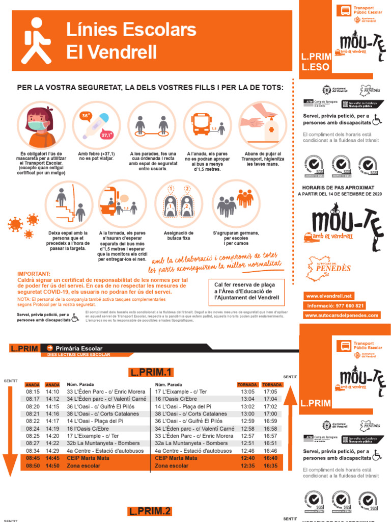 Linies Escolars El Vendrell Autocars Del Penedes 2020 | PDF
