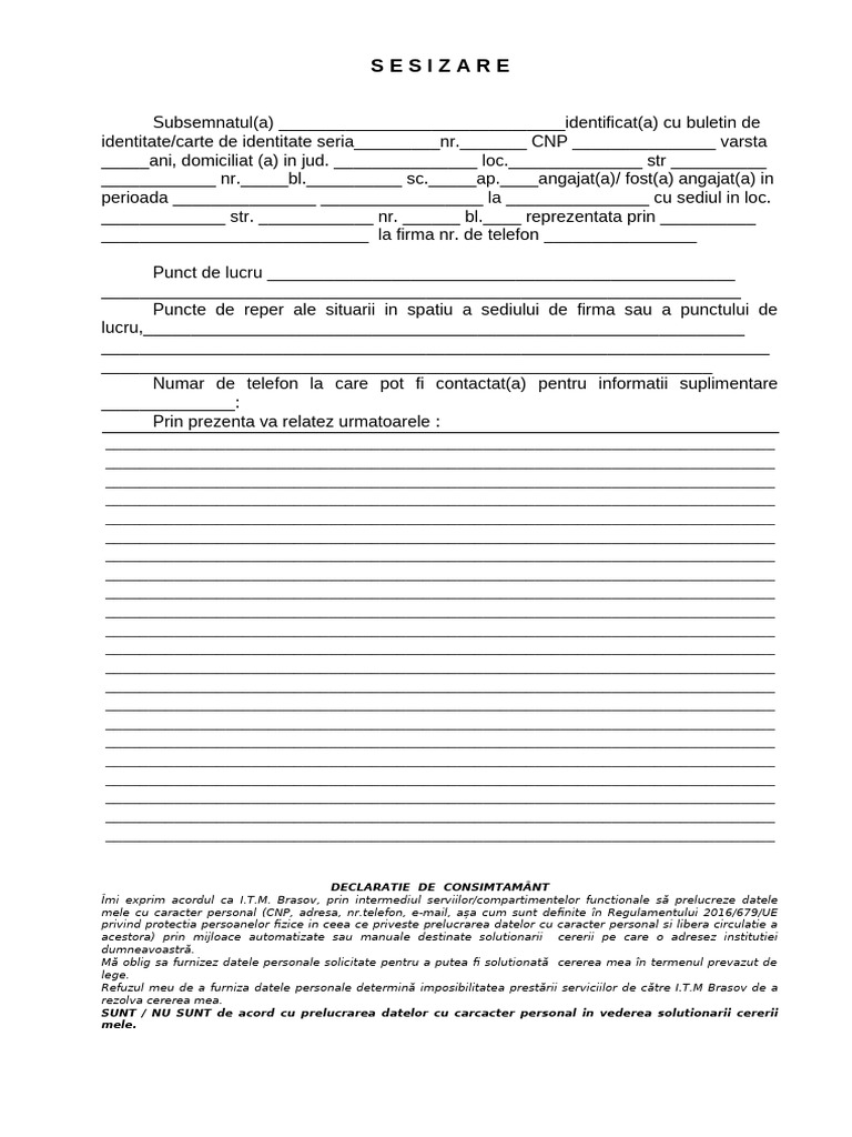 Model Sesizare Cu Declaratie | PDF