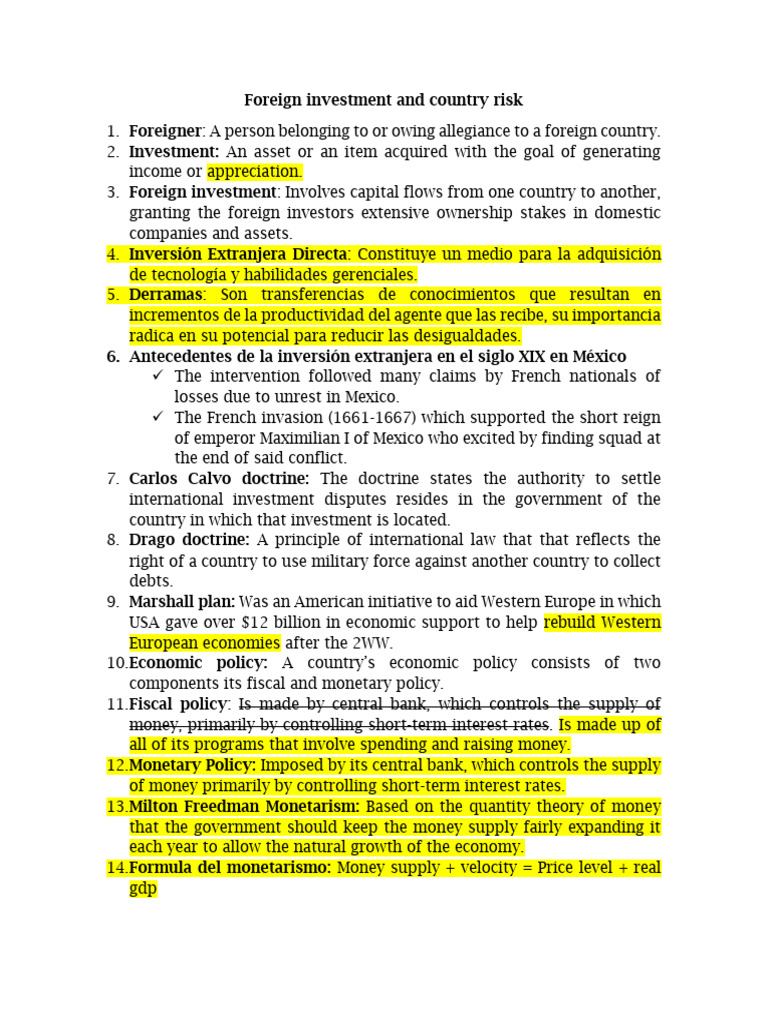 Foreign Investment and Country Risk | PDF