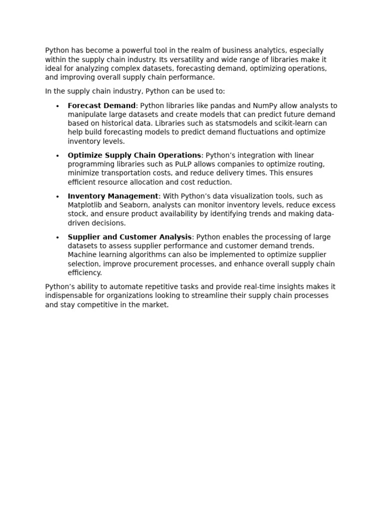 Python in Business Analytics For The Supply Chain Industry | PDF