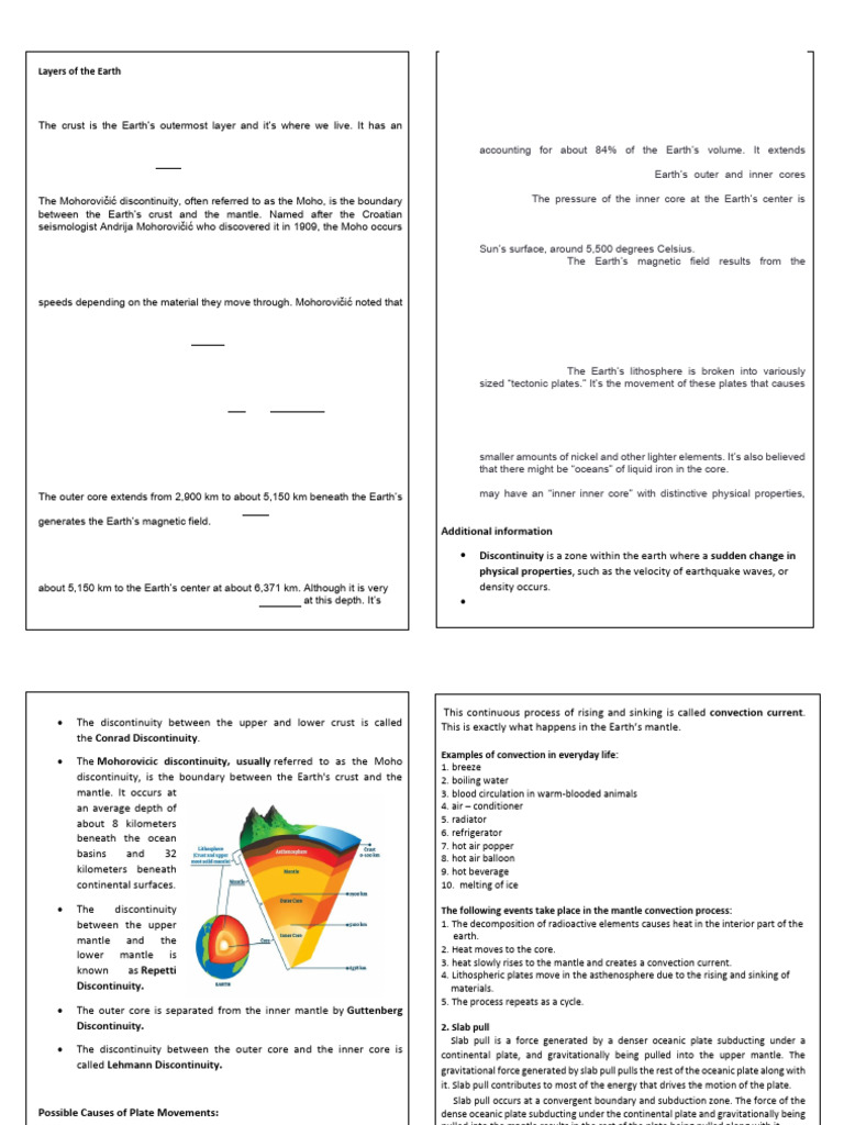 Notes Layers of The Earth and Earths Mechanism PDF | PDF