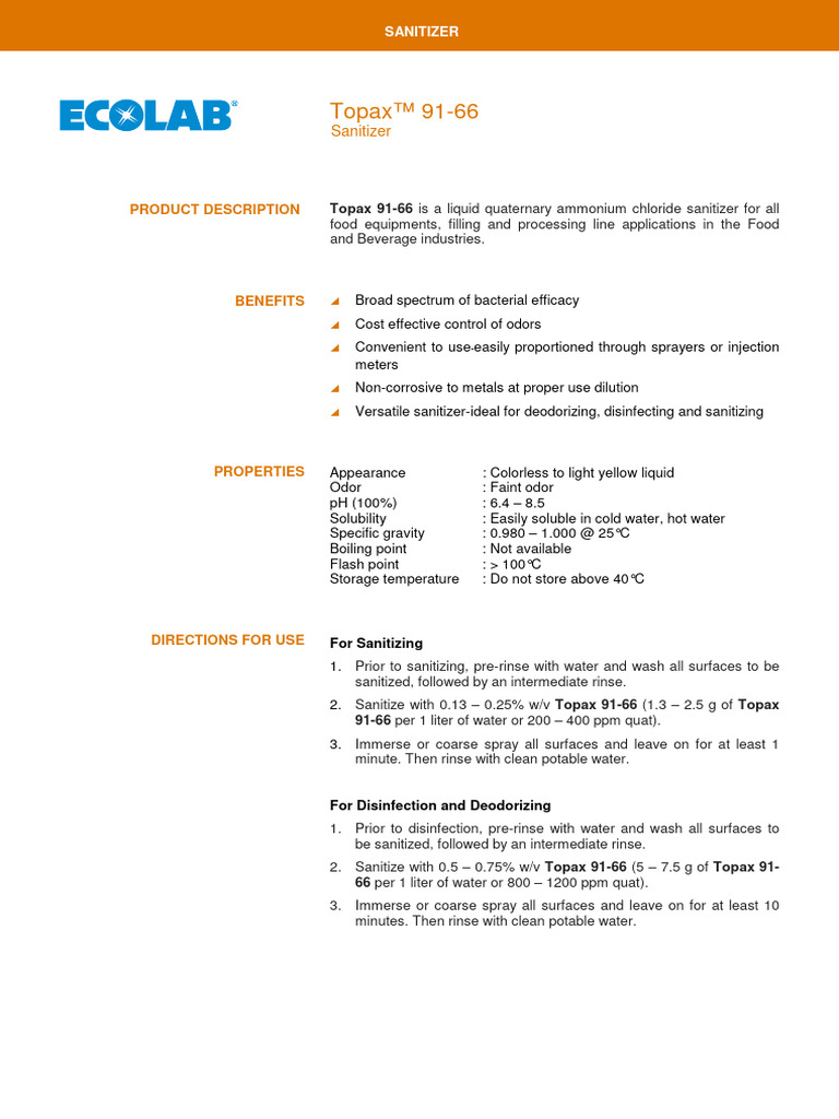 2011 FDA Eng - Catsheet - Topax 91-66 | PDF