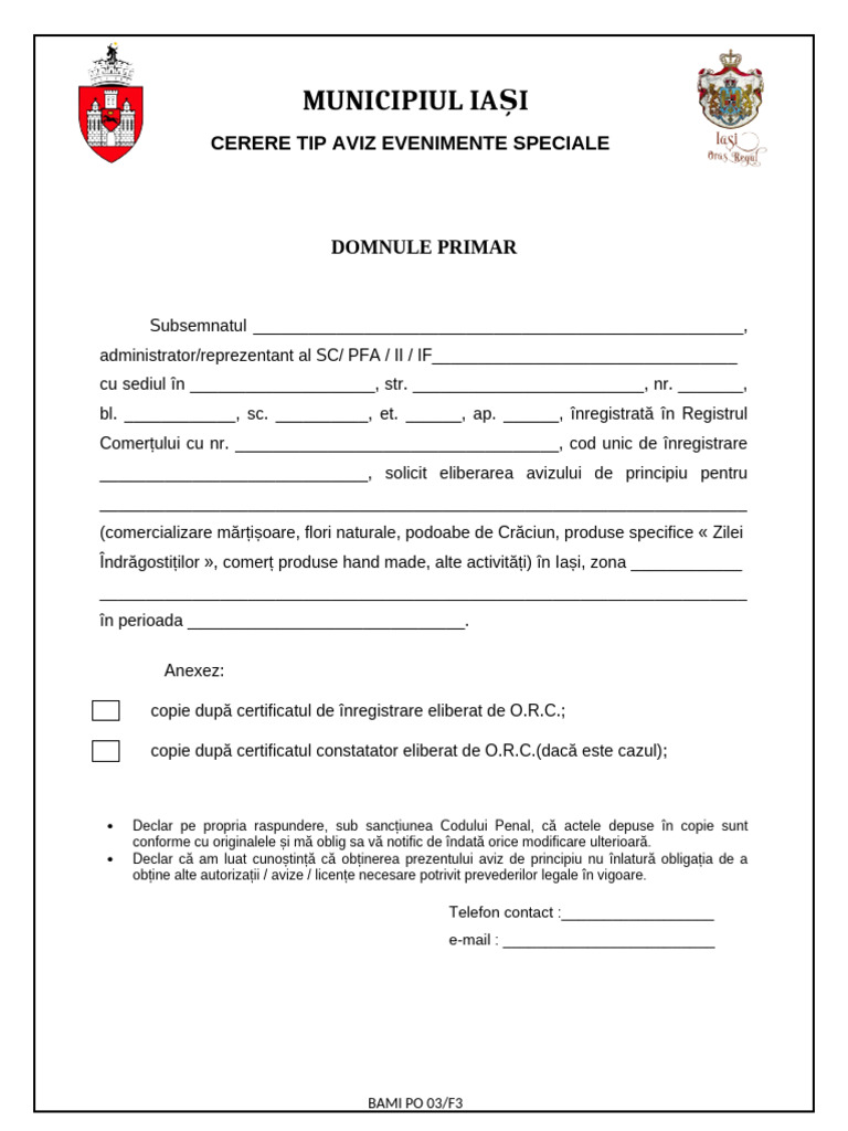 Cerere Tip - Aviz Evenimente Speciale | PDF