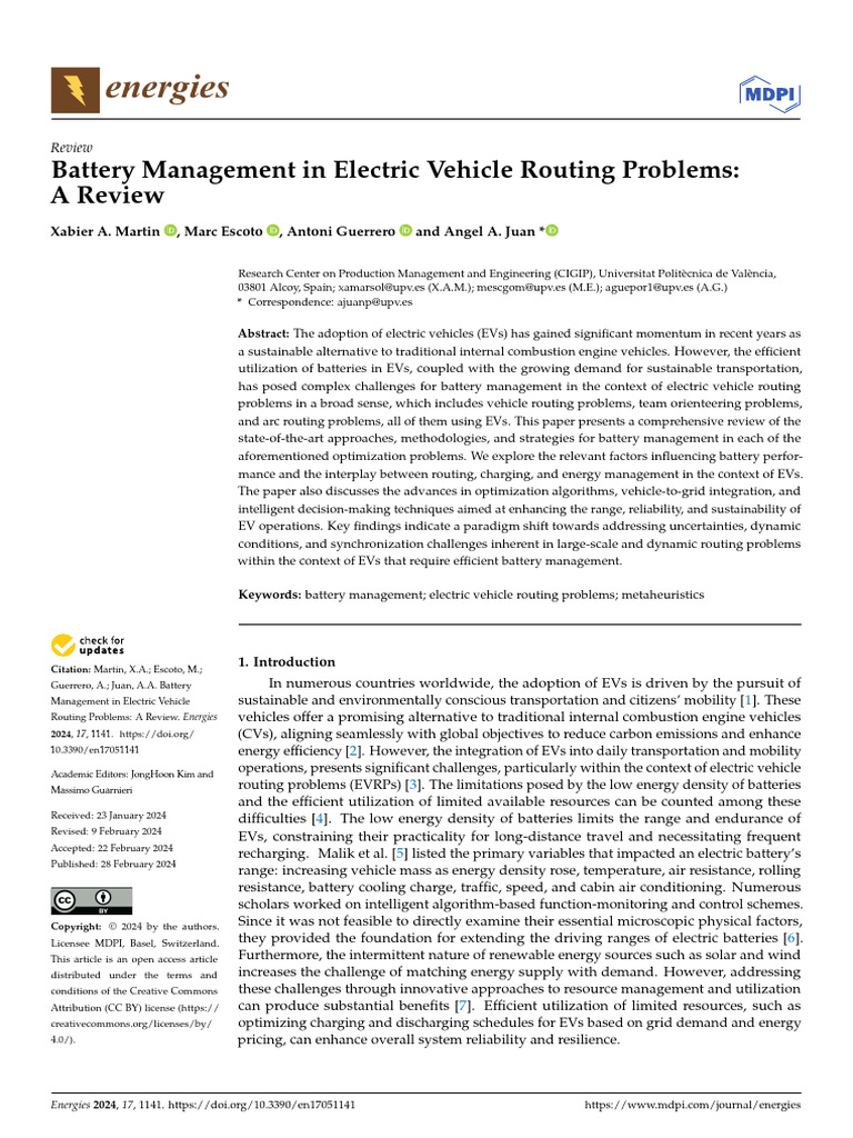 3. Battery Management in Electric Vehicle Routing Problems | PDF