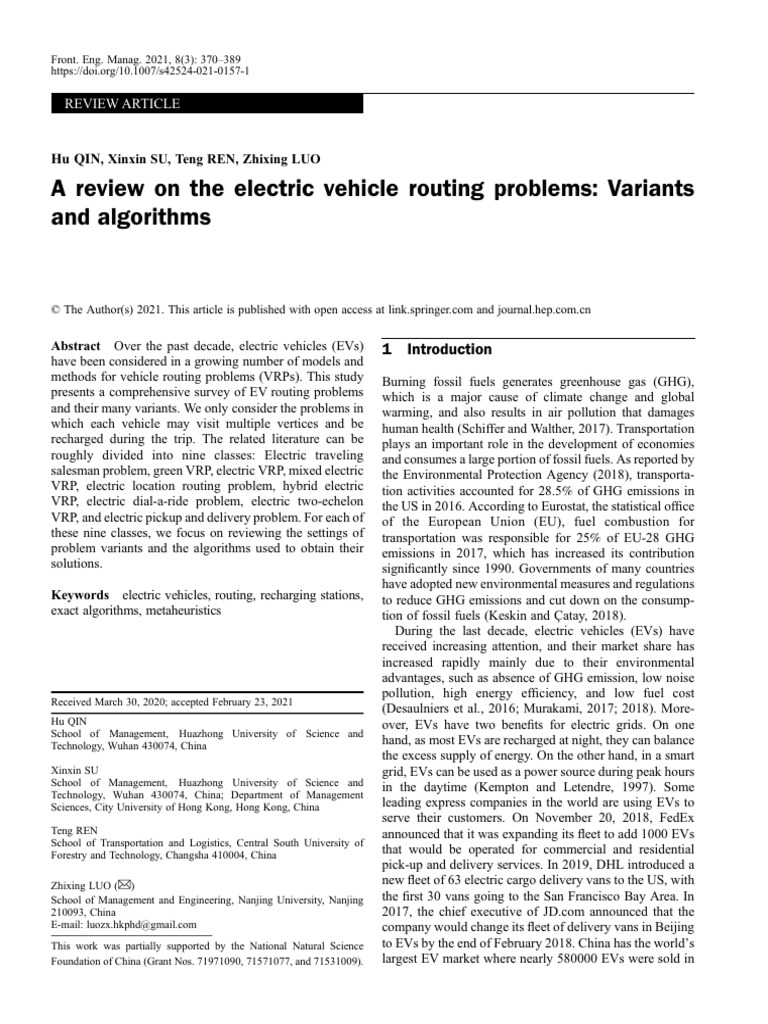 A Review On The Electric Vehicle Routing Problems Variants | PDF ...