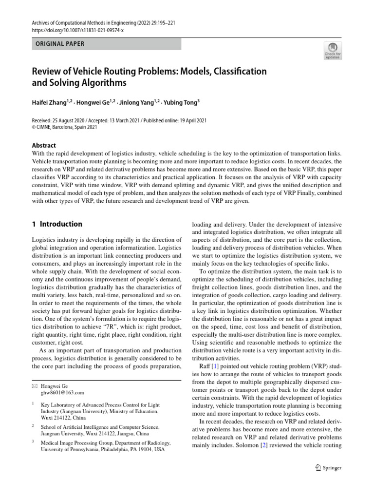 Review of Vehicle Routing Problems Models, Classifcation | PDF ...