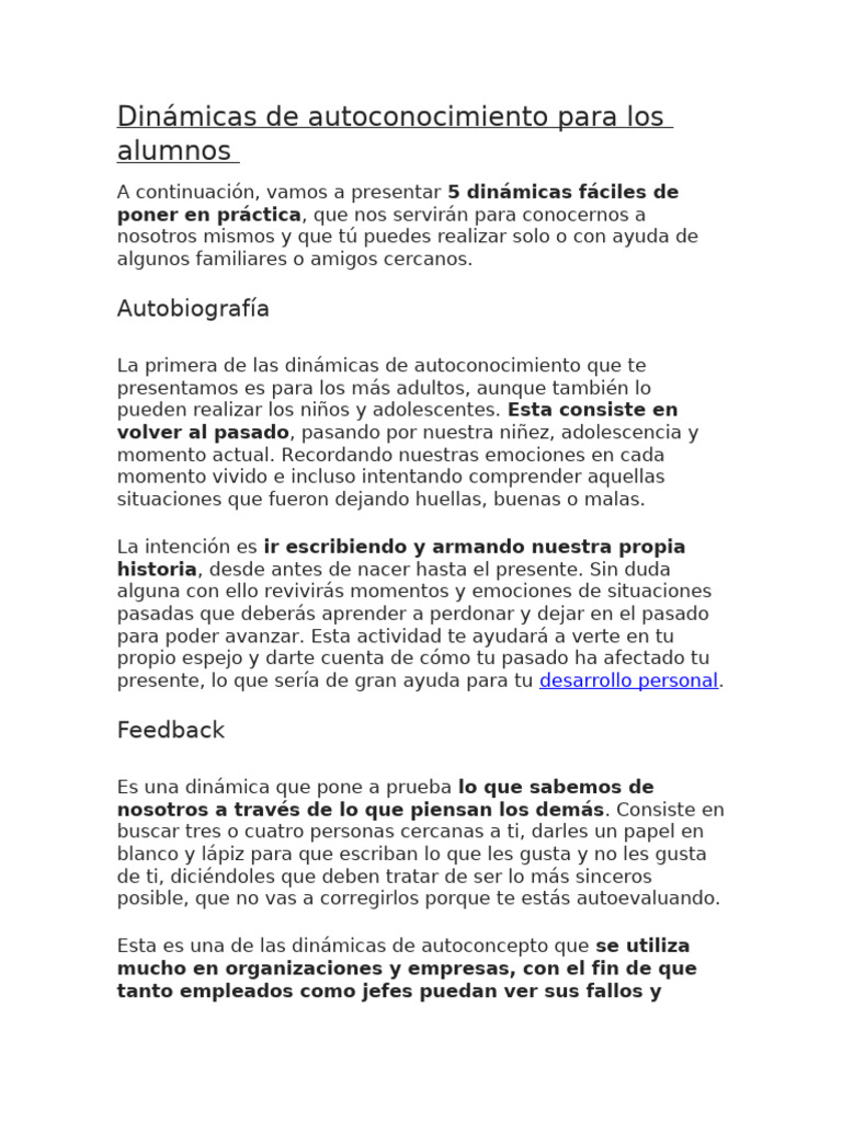 Autoconocimiento Alumnos | PDF | Conceptos psicologicos | Sicología