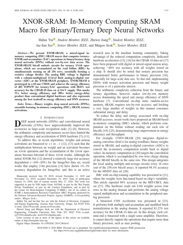 Xnor Sram In Memory Computing Sram Macro For Binary Ternary Deep Neural 7558