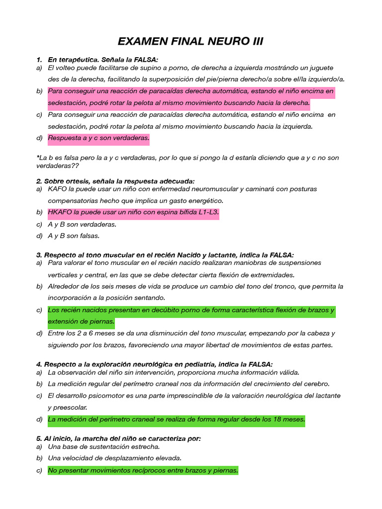EXAMEN FINAL NEURO III Uib | PDF