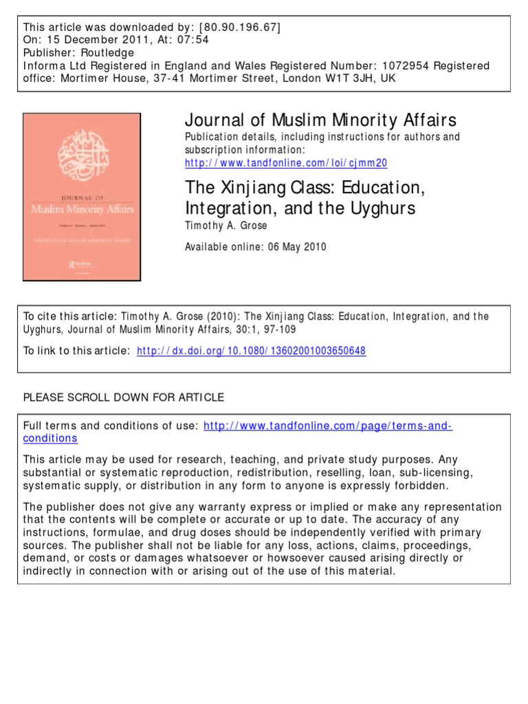 The Xinjiang Class - Education, Integration, and The Uyghurs - JMMA | PDF | China | World Politics